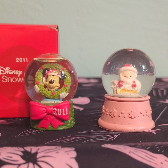 Disney | Holiday | Disney Holiday Snow Globes Set Red Green Pink | Poshmark